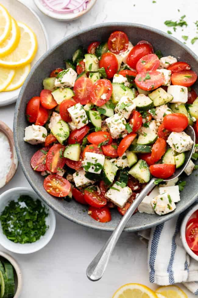 Greek Cucumber Tomato Feta Salad - Erin Lives Whole