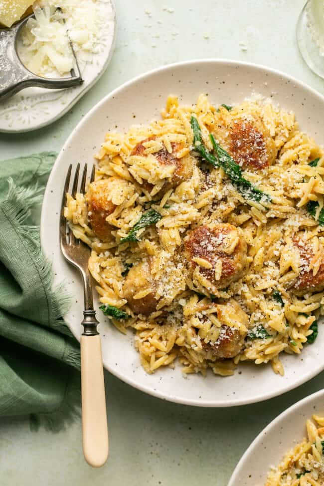 Cacio e Pepe Chicken Meatball Skillet - Erin Lives Whole