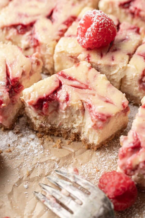 Light Raspberry Cheesecake Bars - Erin Lives Whole
