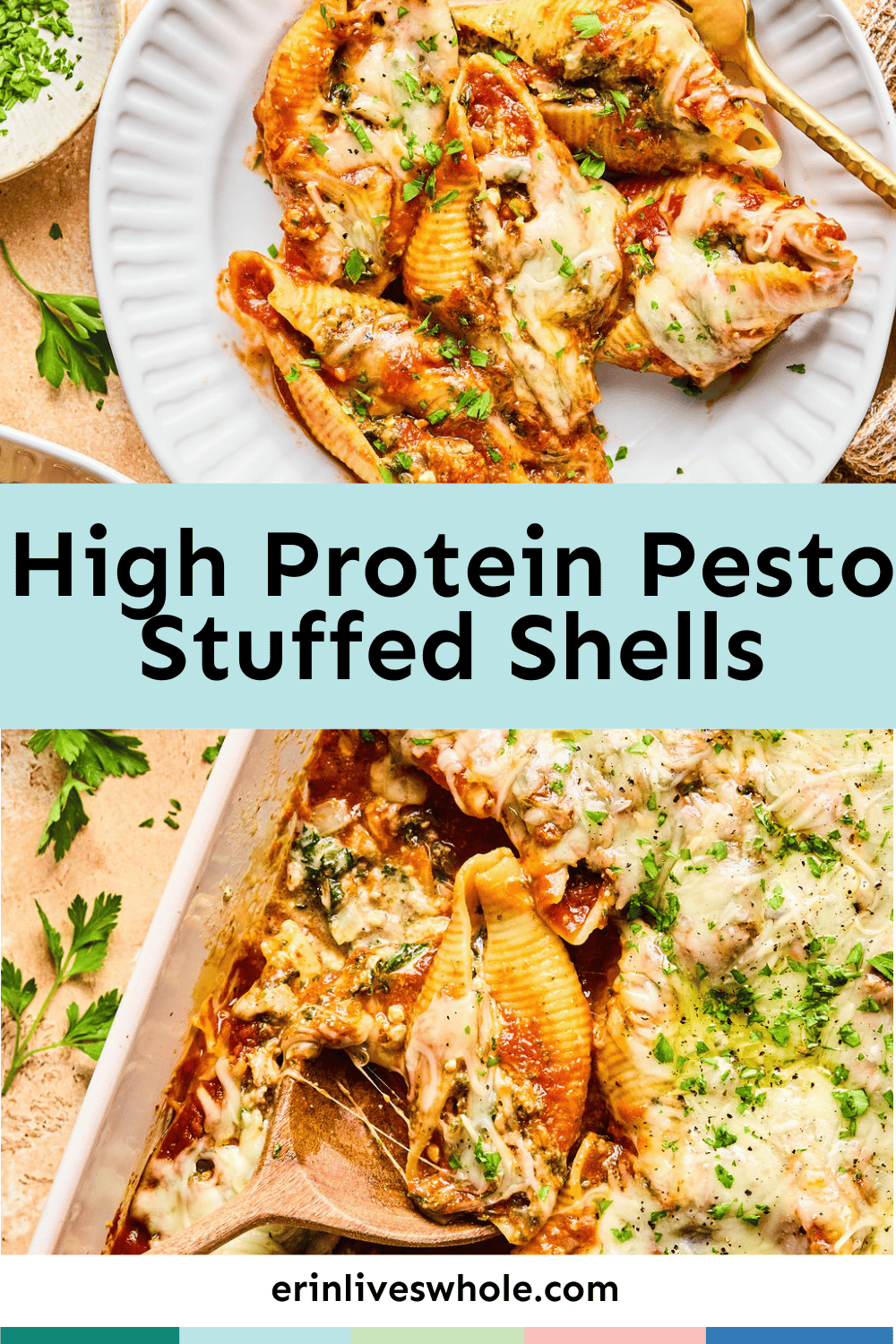 High Protein Stuffed Shells with Pesto - Erin Lives Whole