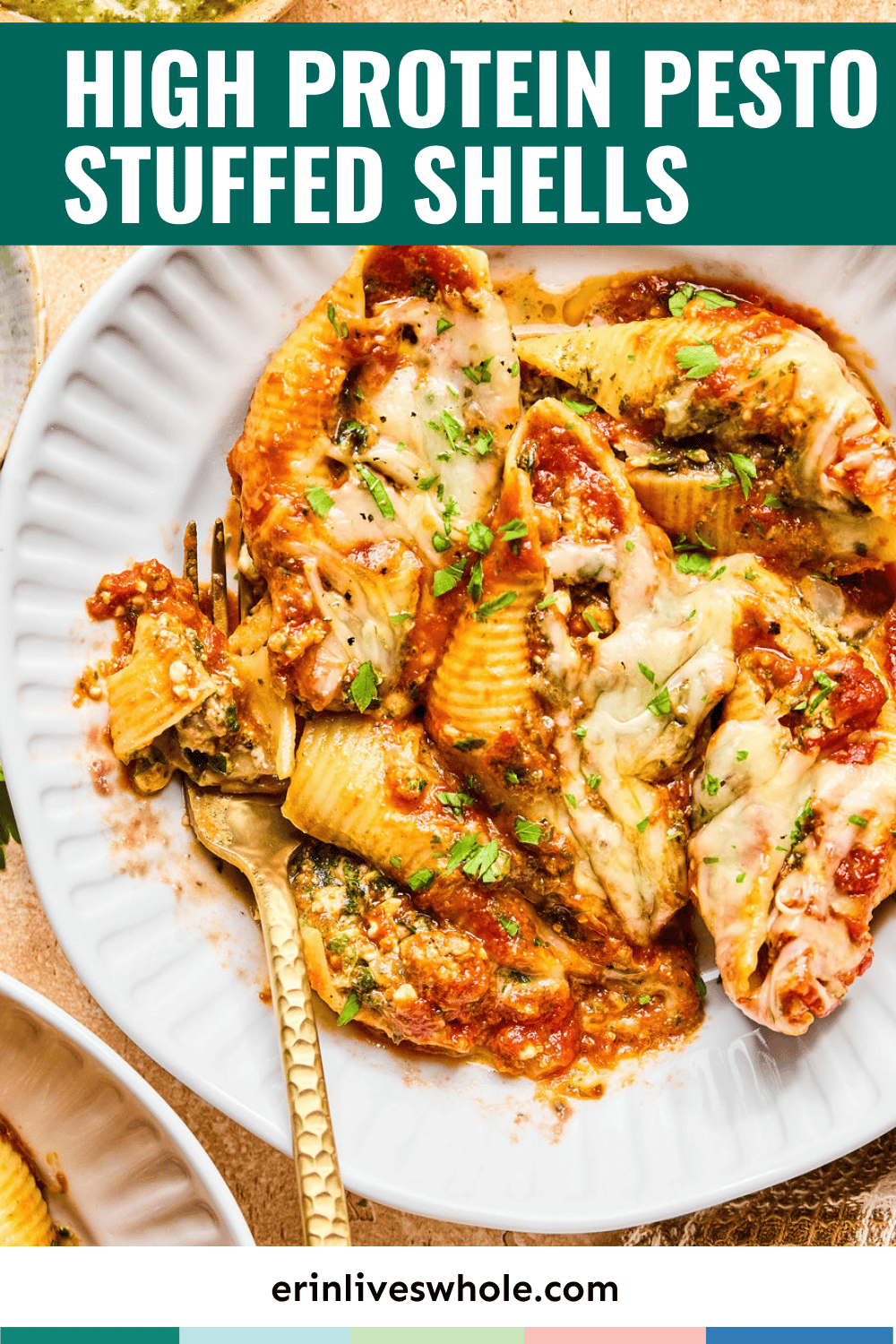High Protein Stuffed Shells with Pesto - Erin Lives Whole